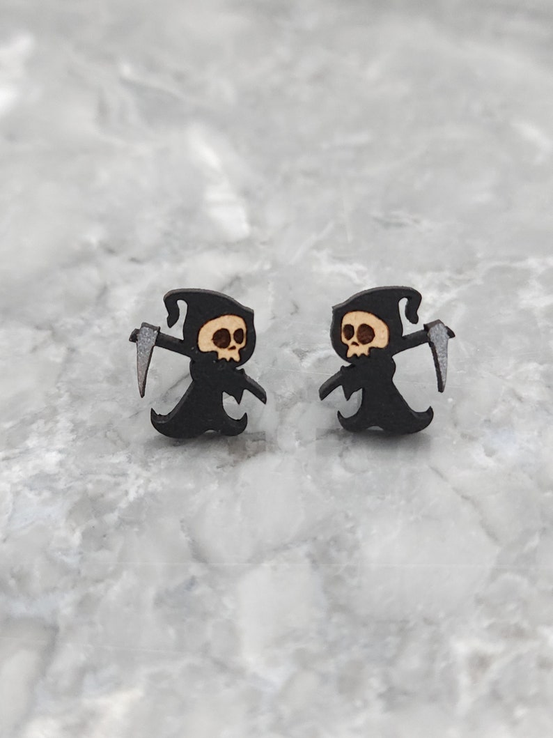 Grim Reaper Earrings: Laser Cut Halloween Studs - Etsy