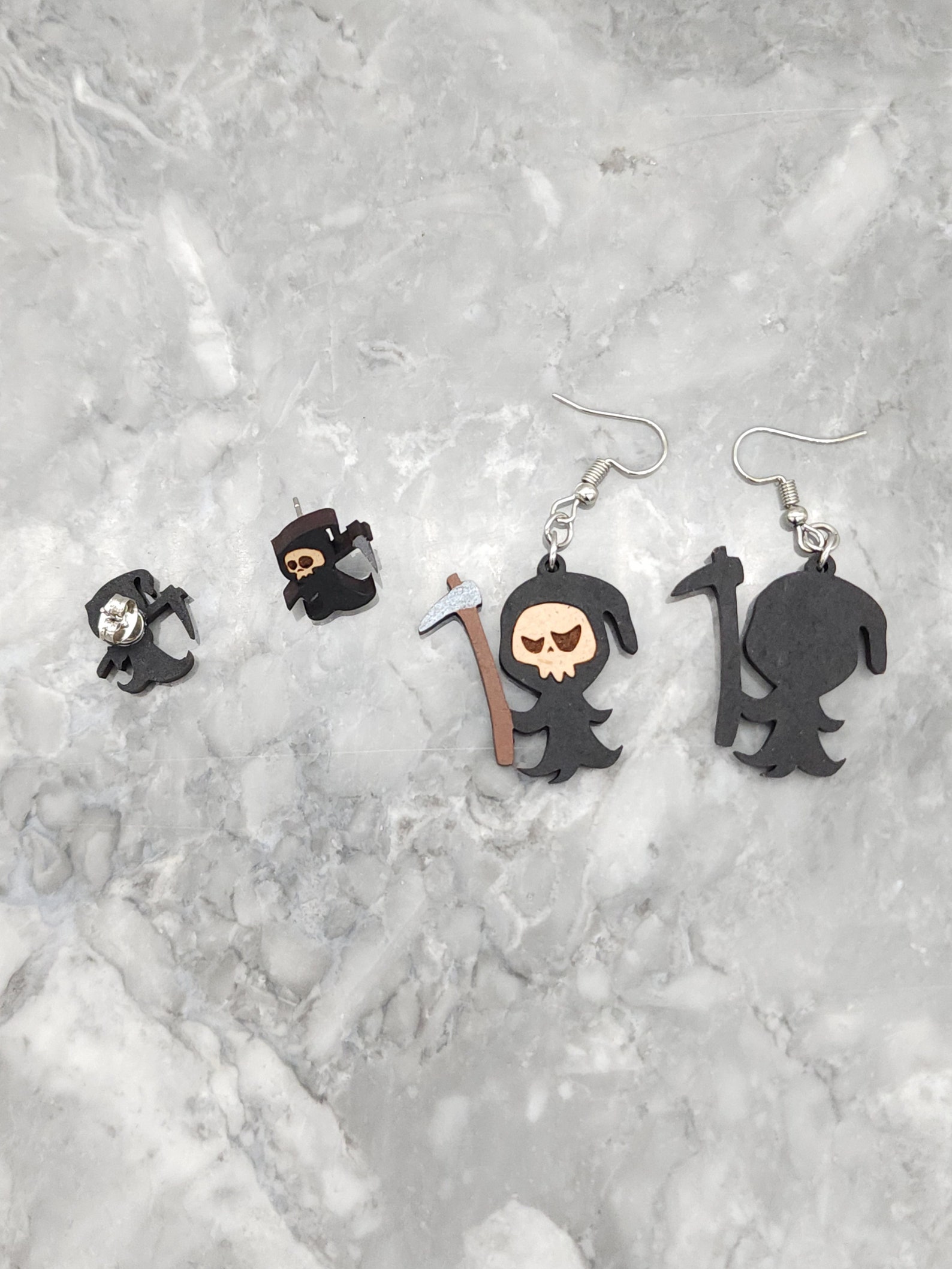 Grim Reaper Earrings: Laser Cut Halloween Studs - Etsy