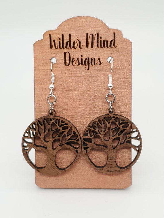 Tree of Life Earrings Wooden Tree Earrings Laser Cut - Etsy