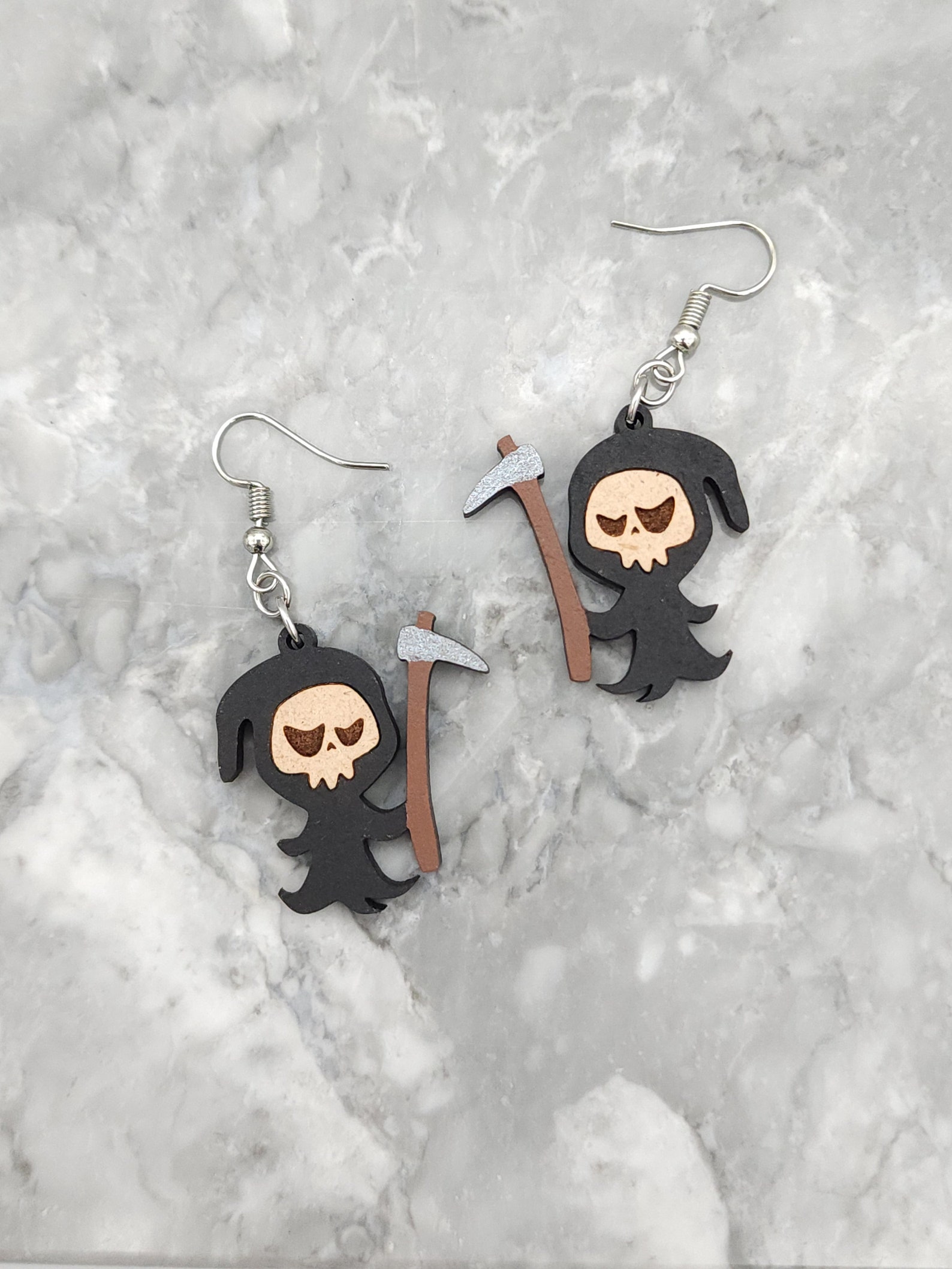 Grim Reaper Earrings: Laser Cut Halloween Studs - Etsy
