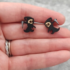 Grim Reaper Earrings: Laser Cut Halloween Studs - Etsy