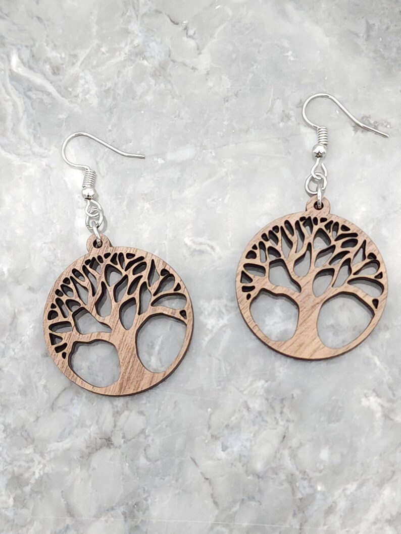 Tree of Life Earrings Wooden Tree Earrings Laser Cut - Etsy
