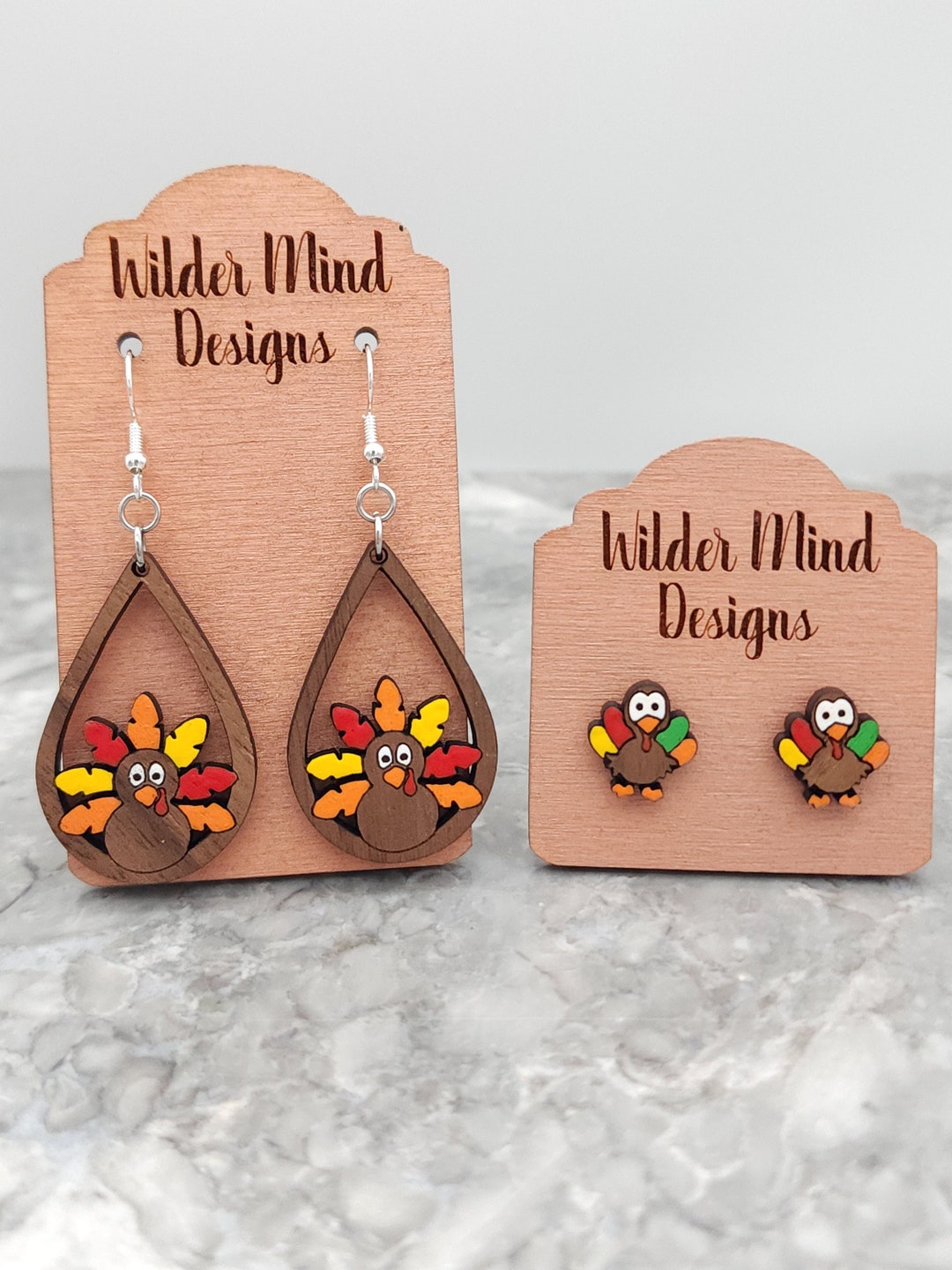 Hand Painted Turkey Earrings: Laser Cut Walnut Plywood, Thanksgiving ...