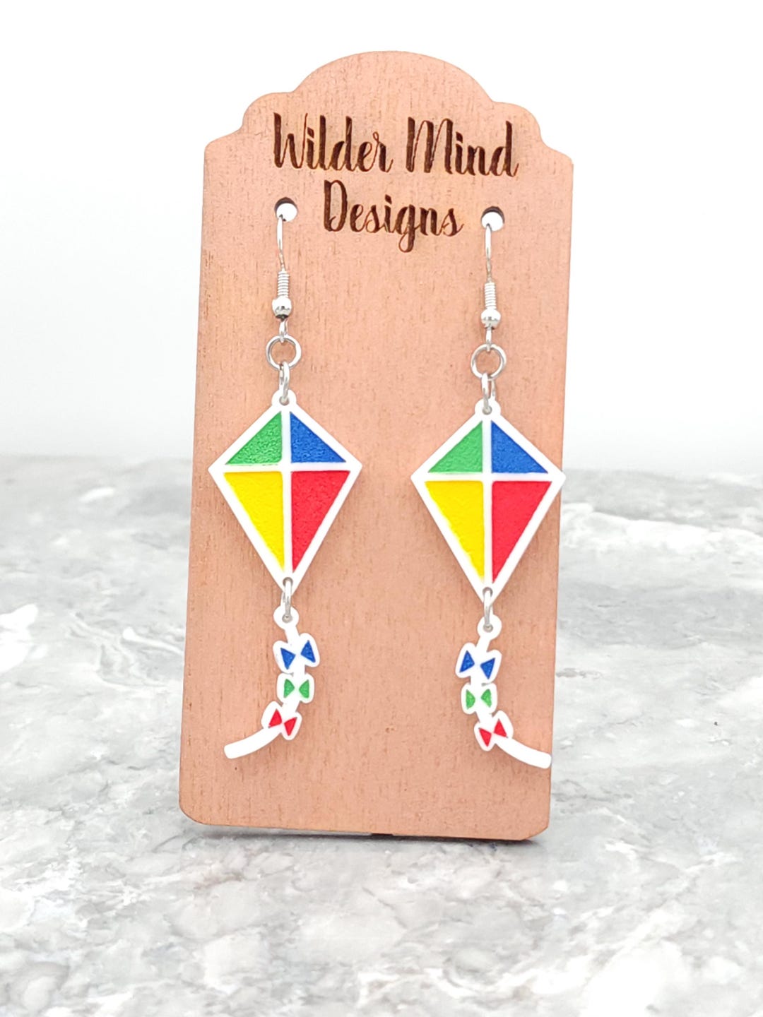 Hand Painted Kite Earrings: Laser Cut Acrylic, Surgical Steel - Etsy