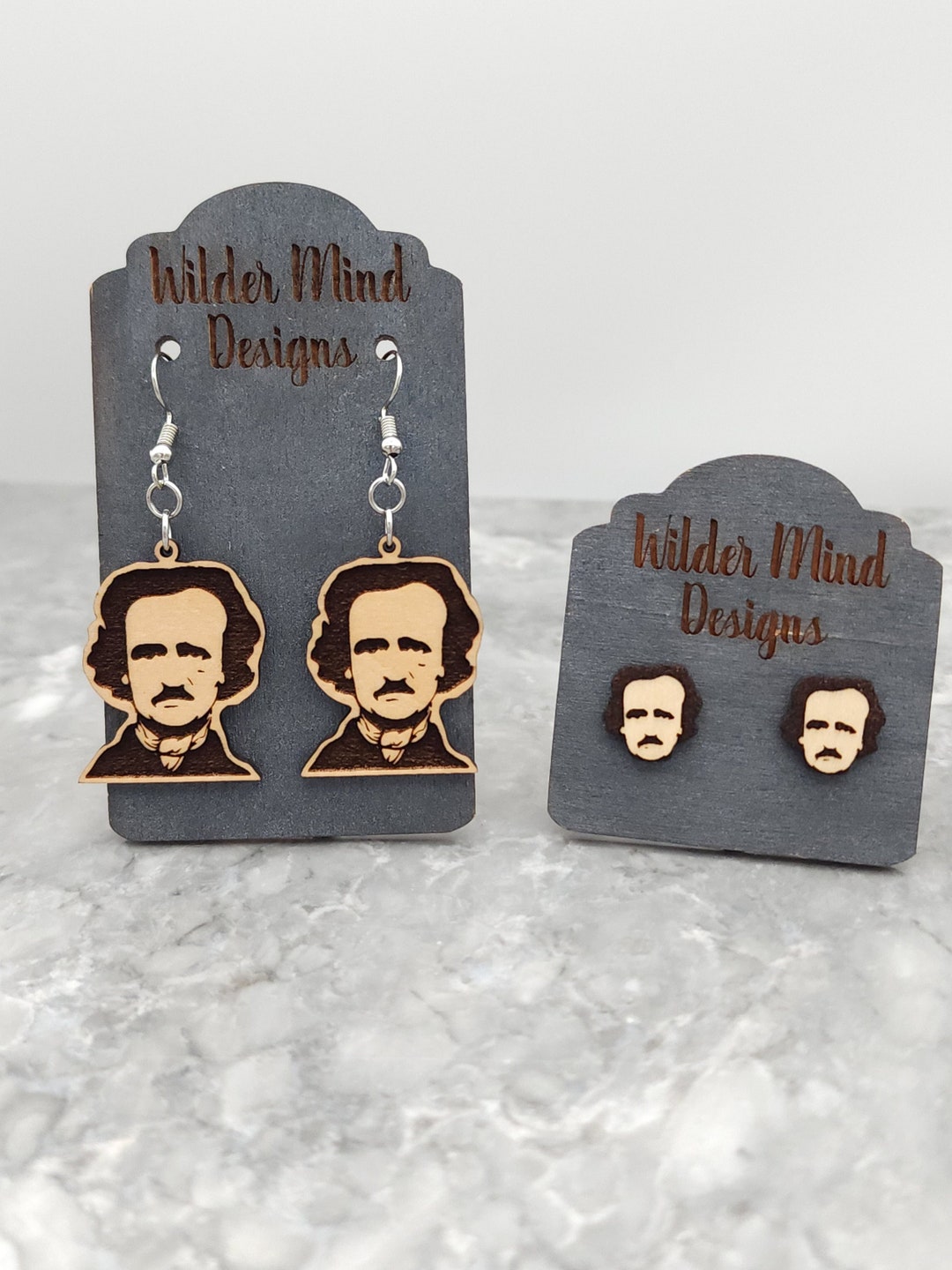 Edgar Allan Poe Earrings: Laser Cut Maple Plywood Literary Studs - Etsy