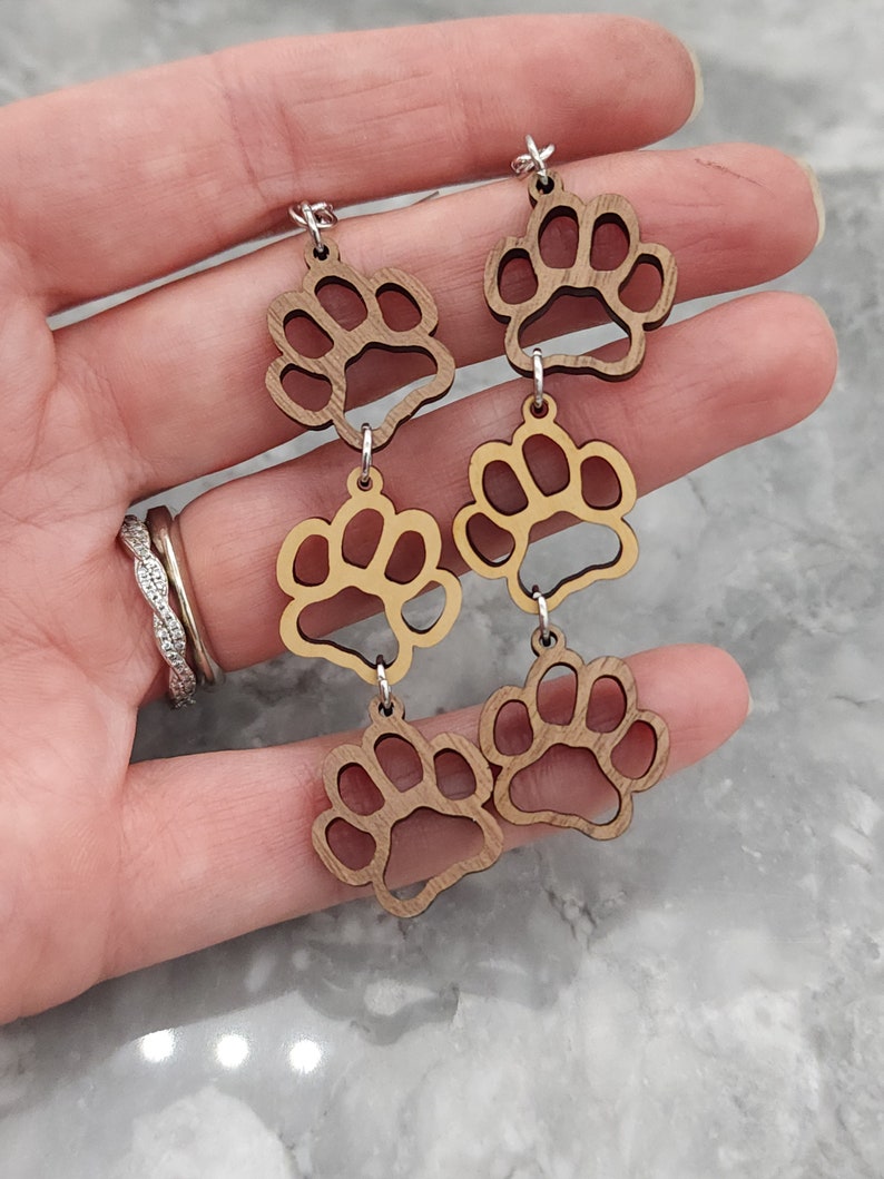 Laser Cut Paw Print Dangle Earrings: Maple & Walnut Plywood - Etsy