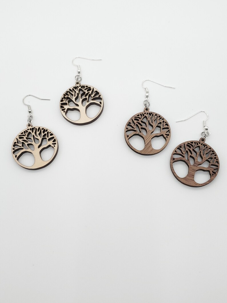 Tree of Life Earrings Wooden Tree Earrings Laser Cut - Etsy