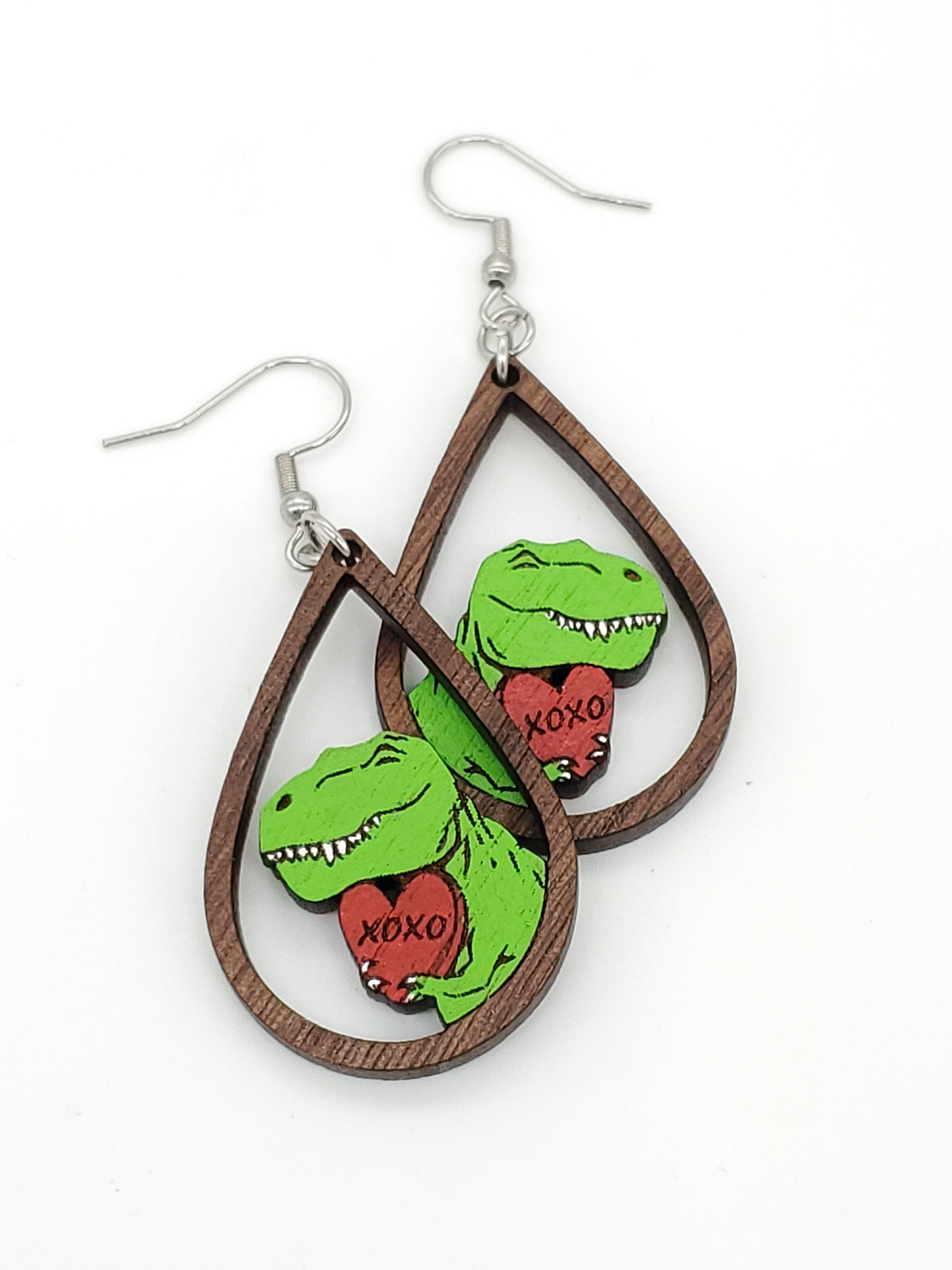 T-rex Earrings T-rex Valentine's Day Dinosaur Earrings - Etsy