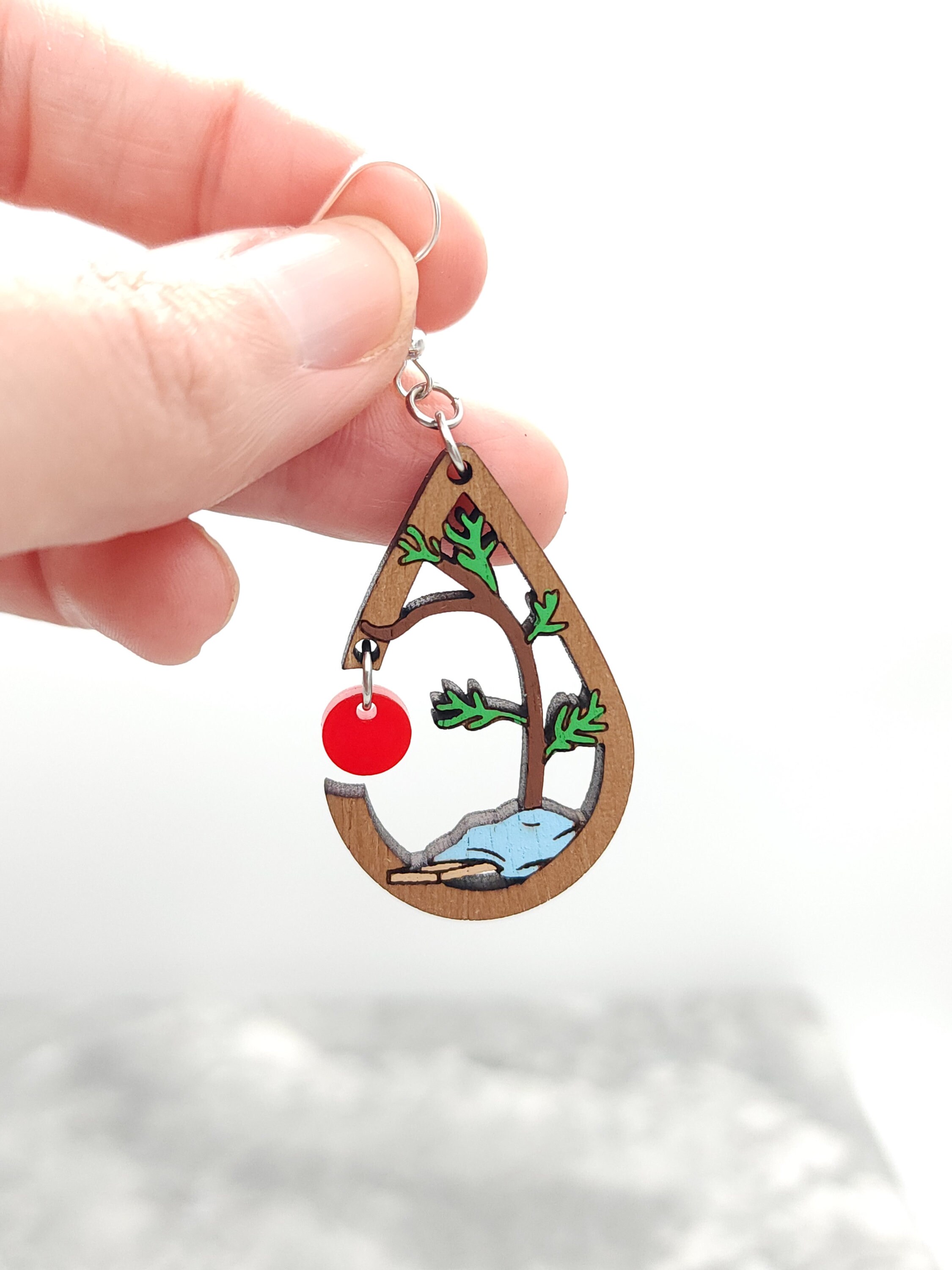 Handmade Christmas Tree Earrings: Laser Cut Walnut Plywood & Red ...