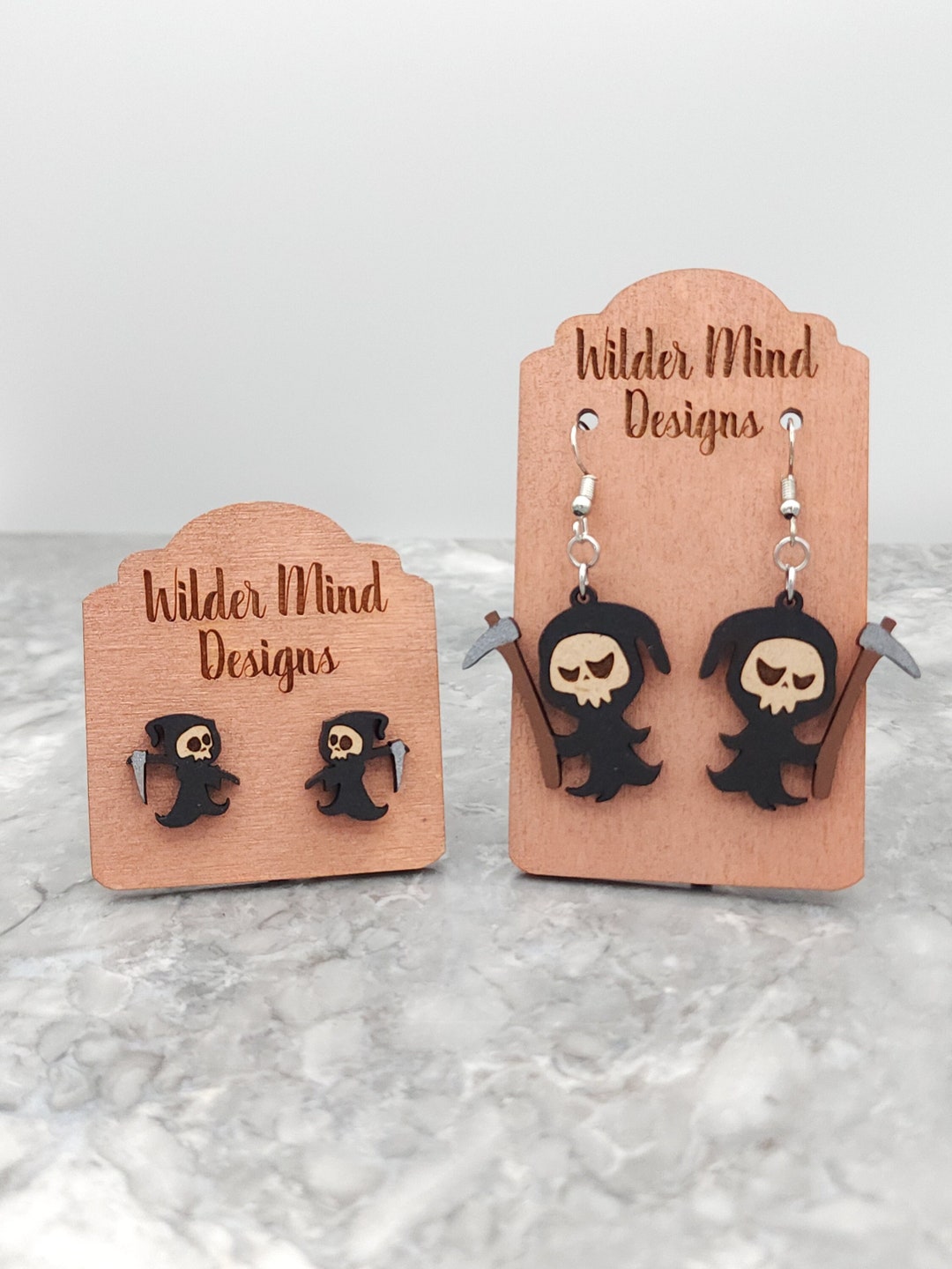 Grim Reaper Earrings: Laser Cut Halloween Studs - Etsy