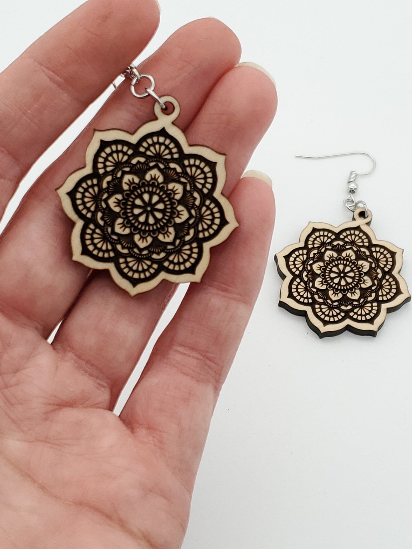 Mandala Wood Earrings Laser Cut Mandala Earrings Wooden | Etsy