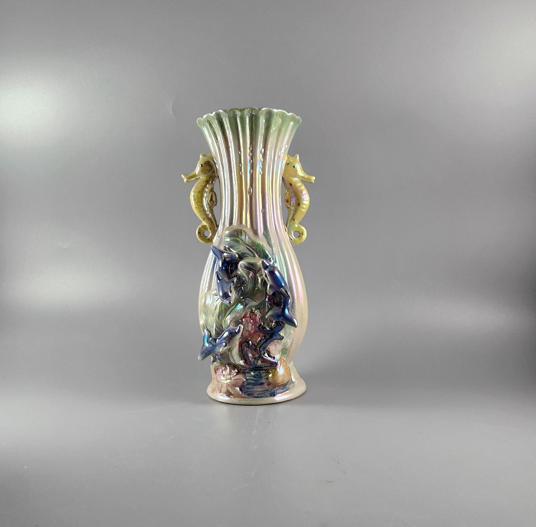 Vintage Lusterware Dolphin Vase, Sealife Vase, Beach Decor, Table Decor ...