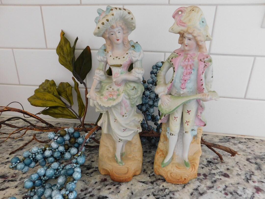 Vintage Pair of L&M Bisque Victorian Period Figurines, Vintage Home ...