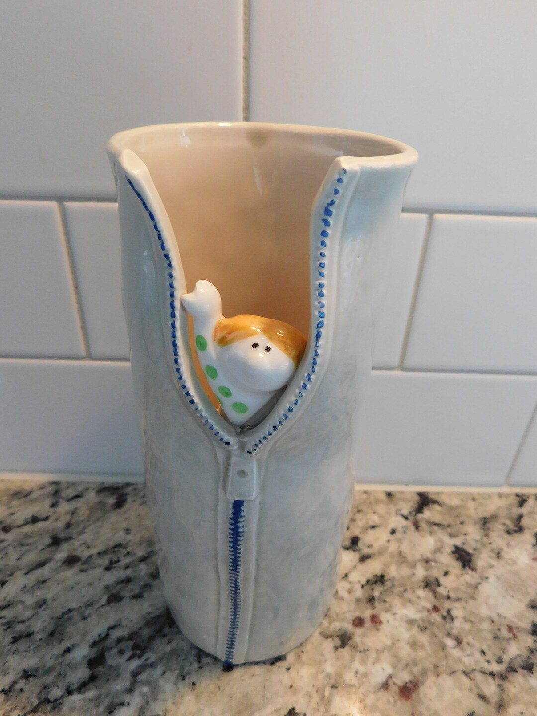 Vintage 1970's Whimsical Fitz and Floyd Zipper Vase, Zipper Kid Vase ...