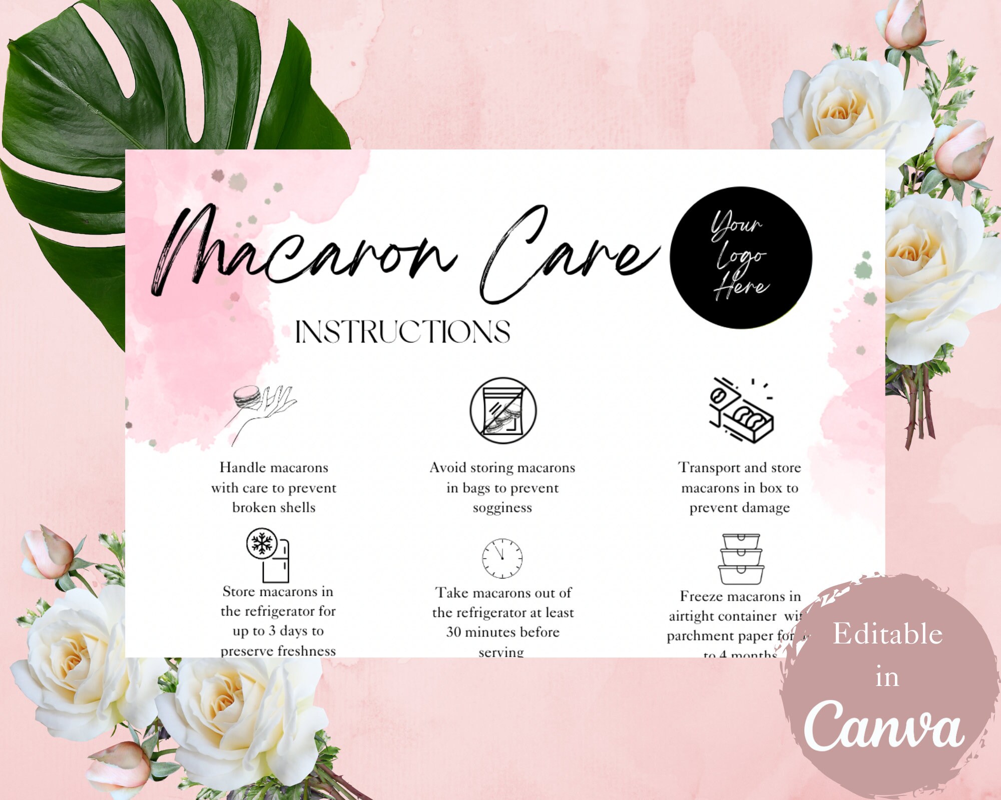 Macaron Care Card Template, Canva Editable Macaron Care Cards ...