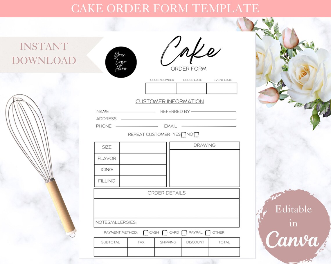 Cake Order Form Template Canva Editable Cake Order Form - Etsy
