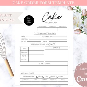 Cake Order Form Template, Canva Editable Cake Order Form, Printable ...