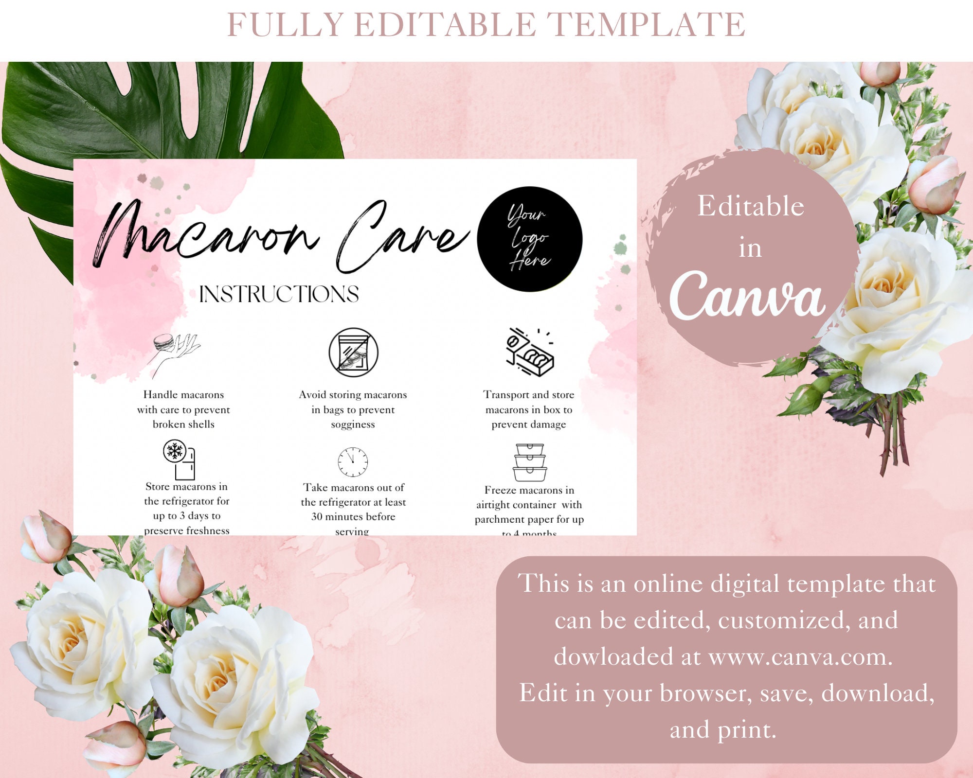 Macaron Care Card Template, Canva Editable Macaron Care Cards ...