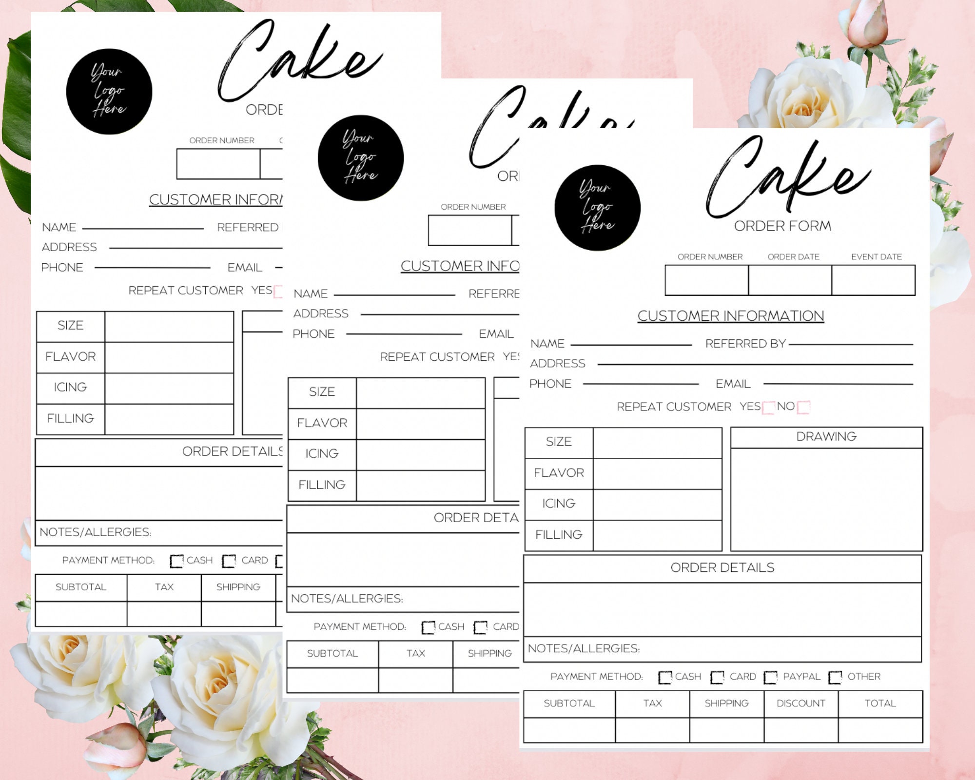Cake Order Form Template, Canva Editable Cake Order Form, Printable ...
