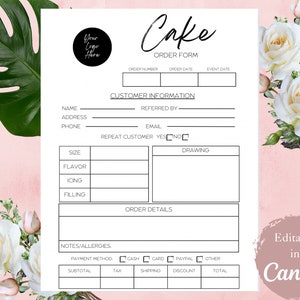 Cake Order Form Template, Canva Editable Cake Order Form, Printable ...