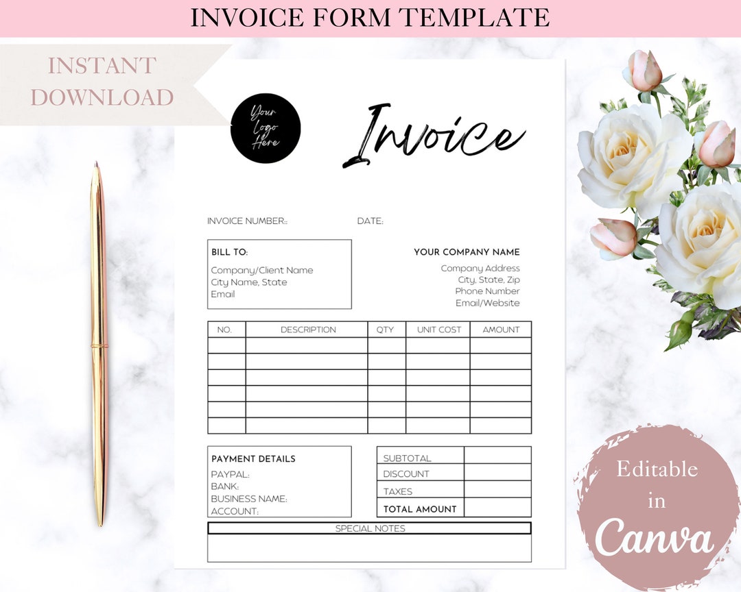 Invoice Form Template Canva Editable Invoice Form Printable - Etsy México