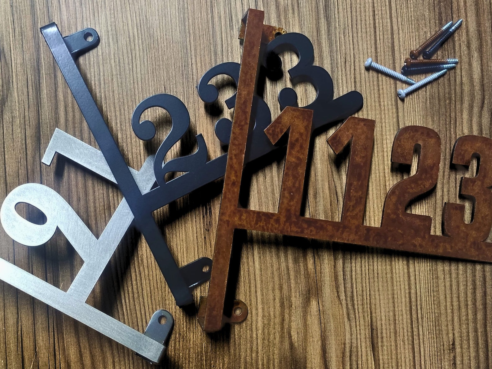 Steel House Number Sign | Custom Weathered Metal Address Plate, Modern ...