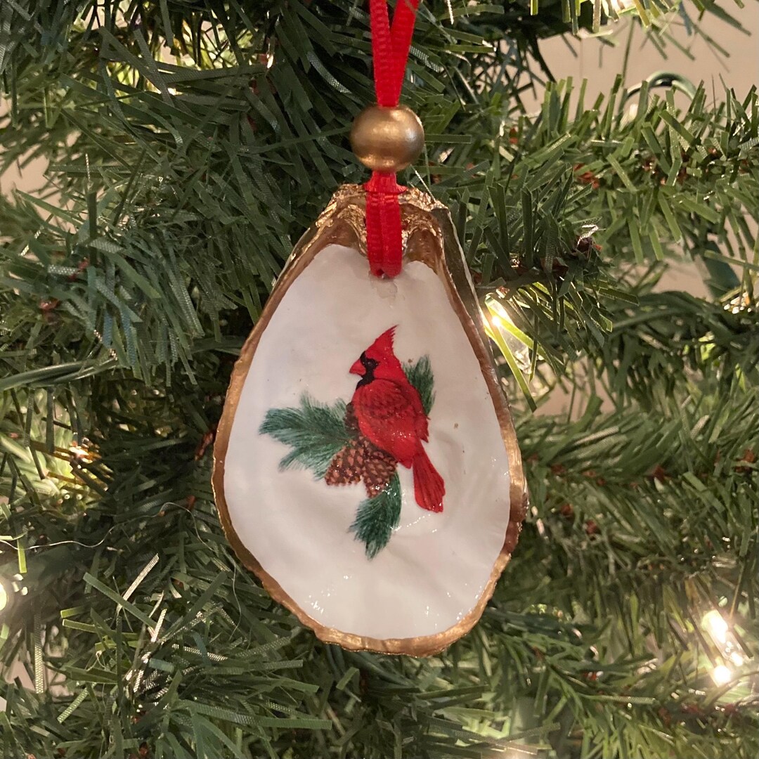Cardinal Bird Christmas Tree Oyster Shell Ornament - Etsy
