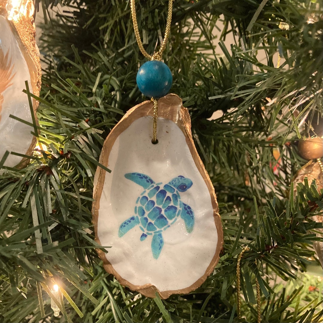 Sea Turtle Coastal Christmas Tree Oyster Shell Ornament Coastal - Etsy