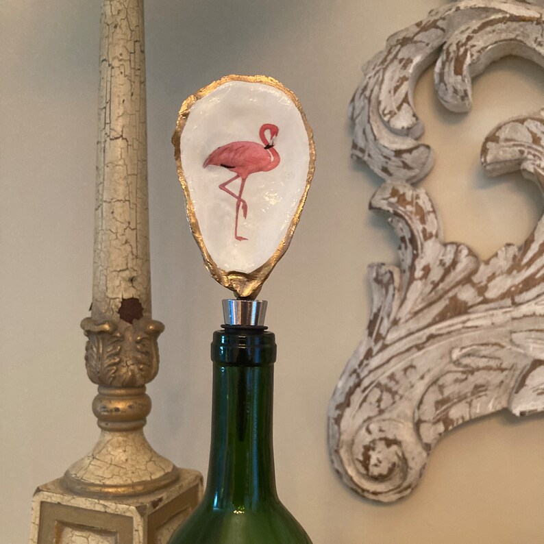 Oyster Shell Wine Bottle Stopper Flamingo - Etsy