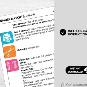 Summer Memory Match Game, Summer Matching Game, Beach Theme Kids Memory ...