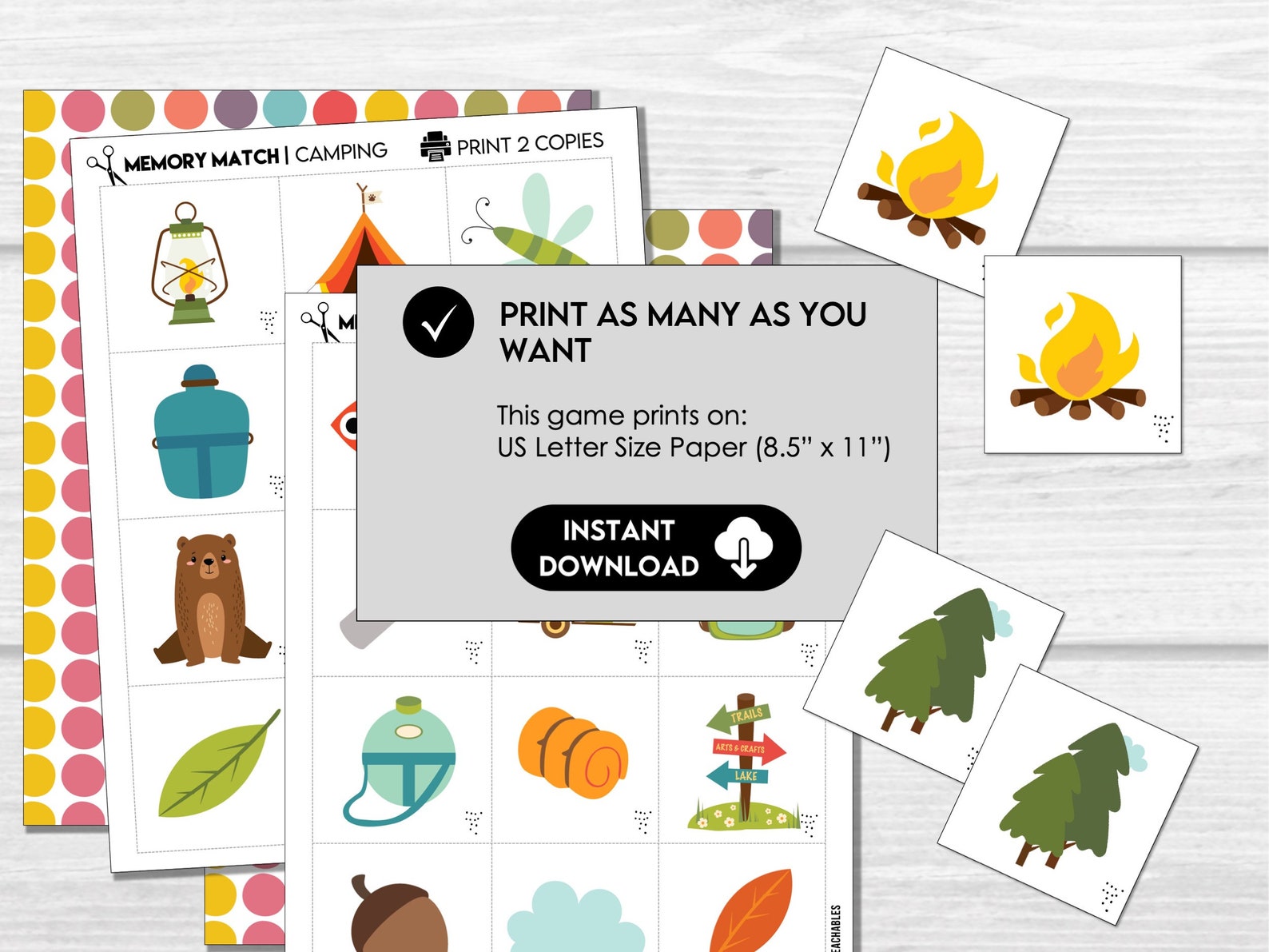 Camping Memory Match Printable - Fun Summer Camp Kid Games - Road Trip ...