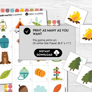Camping Memory Match Printable - Fun Summer Camp Kid Games - Road Trip ...