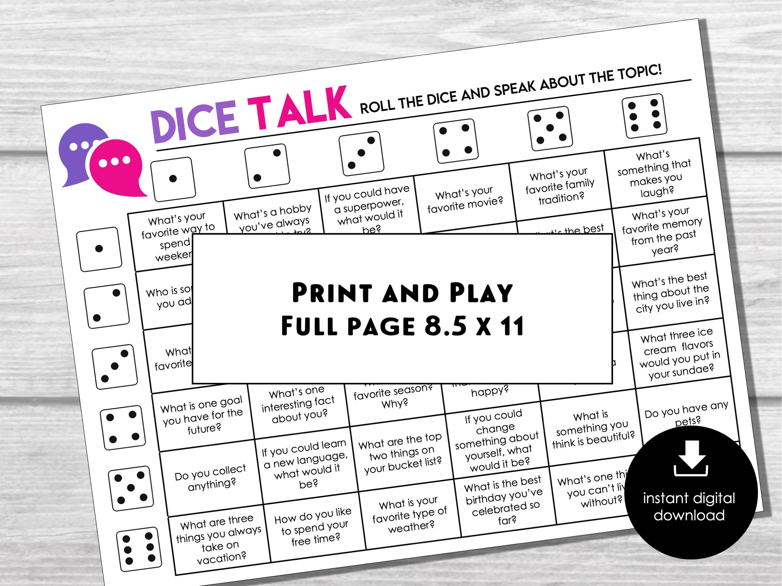 Icebreakers | Dice Talk Roll and Speak Game | Table Talk Dice ...