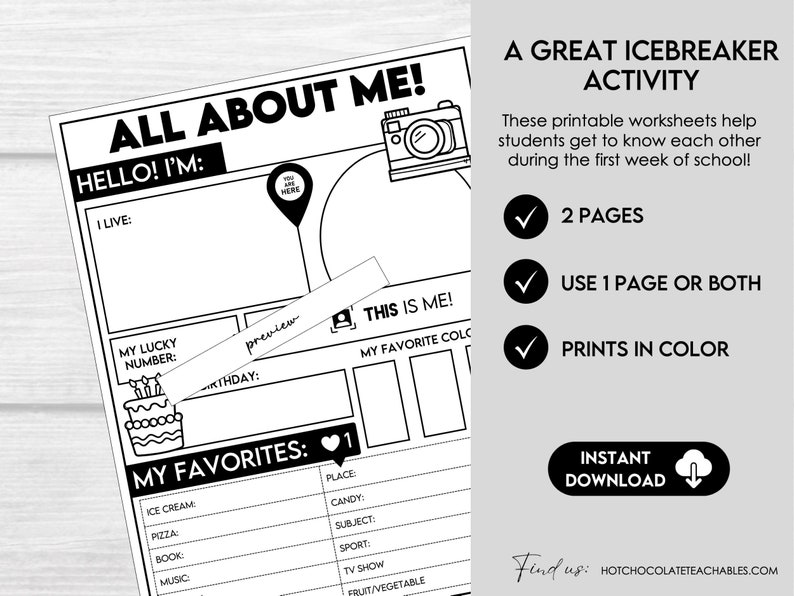 All About Me Printable, First Day of School Introduction Page, All ...