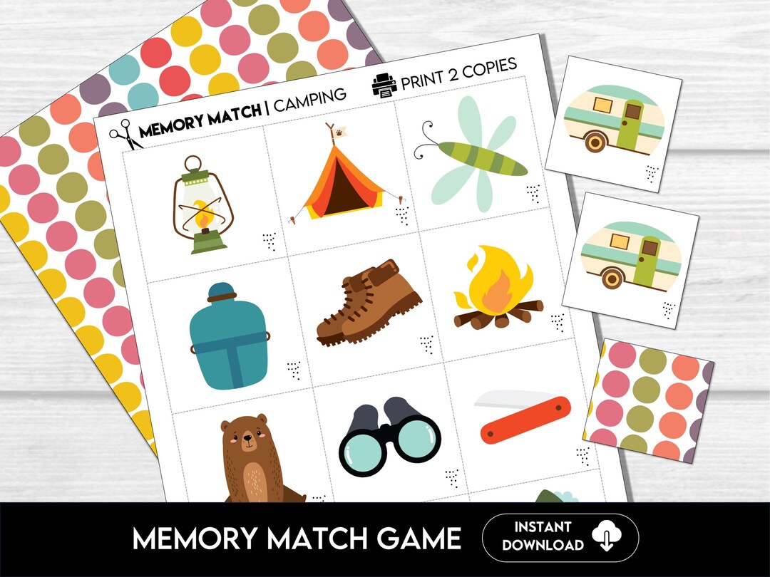 Camping Memory Match Printable - Fun Summer Camp Kid Games - Road Trip ...