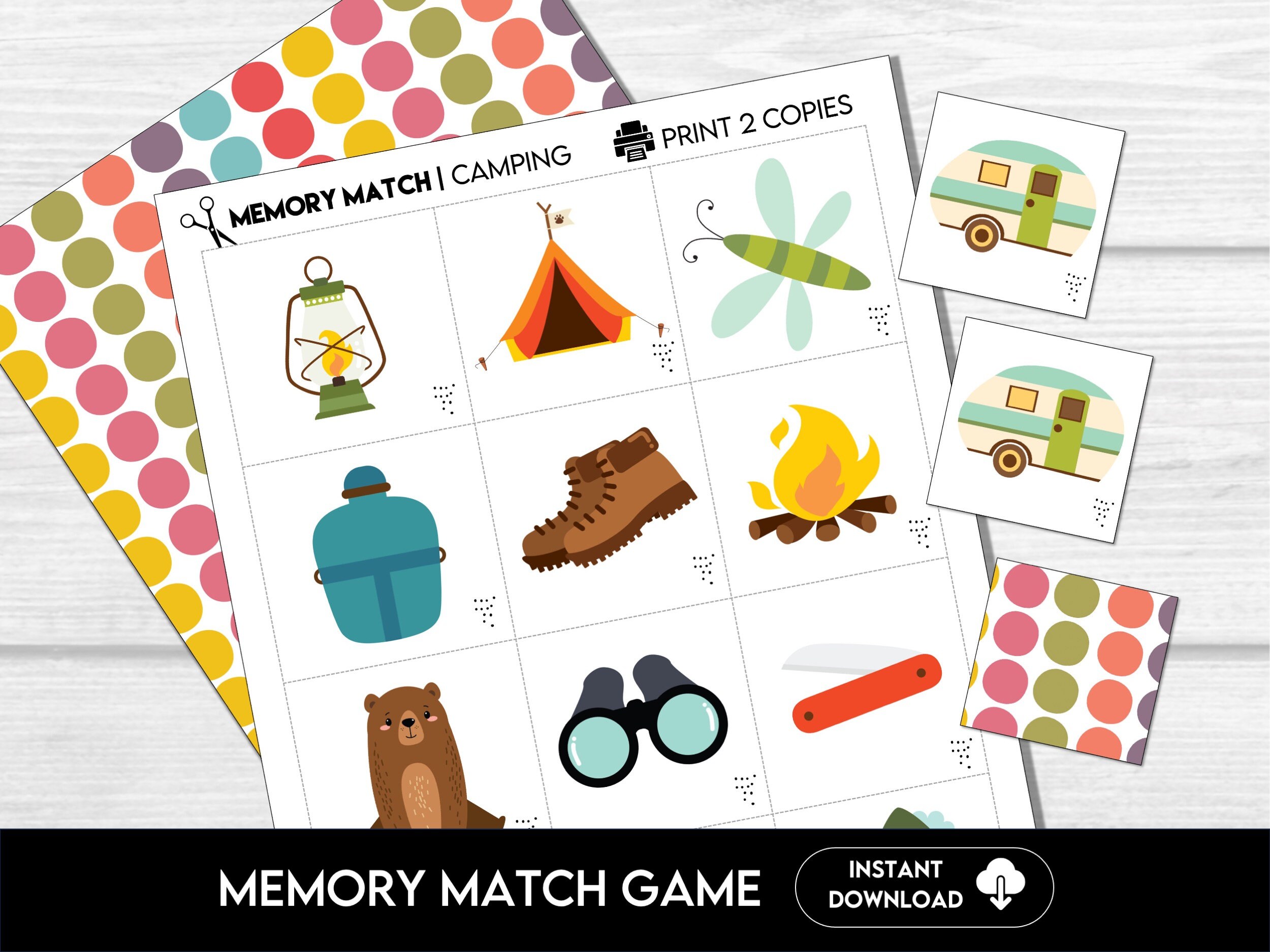 Camping Memory Match Printable - Fun Summer Camp Kid Games - Road Trip ...