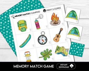 Camping Memory Match Printable - Fun Summer Camp Kid Games - Road Trip ...