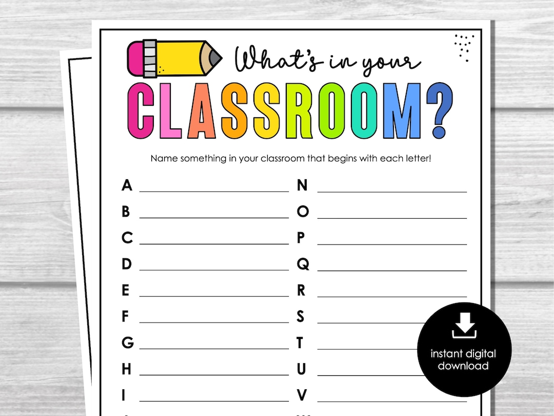What's in Your Classroom? Back to School Game for Kids, A-Z Word Race ...