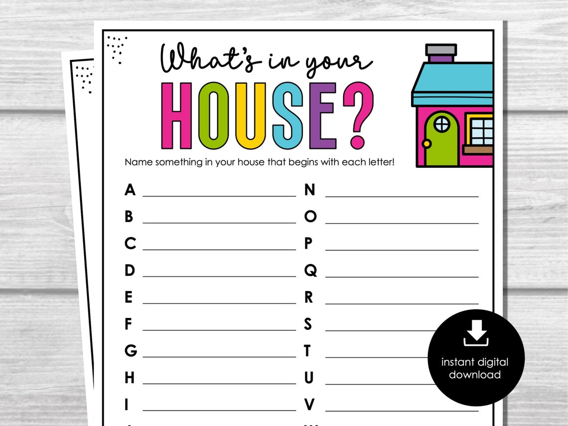 What's in Your House? Vocabulary Party Game for Kids, A-Z Word Race ...