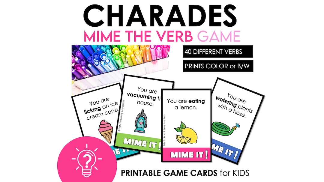 Charades Game Cards for Kids, Printable Charades Party Game, Act It Out ...