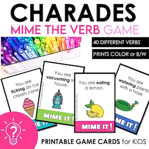 Charades Game Cards for Kids, Printable Charades Party Game, Act It Out ...