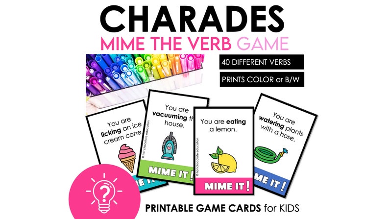 Charades Game Cards for Kids, Printable Charades Party Game, Act It Out ...