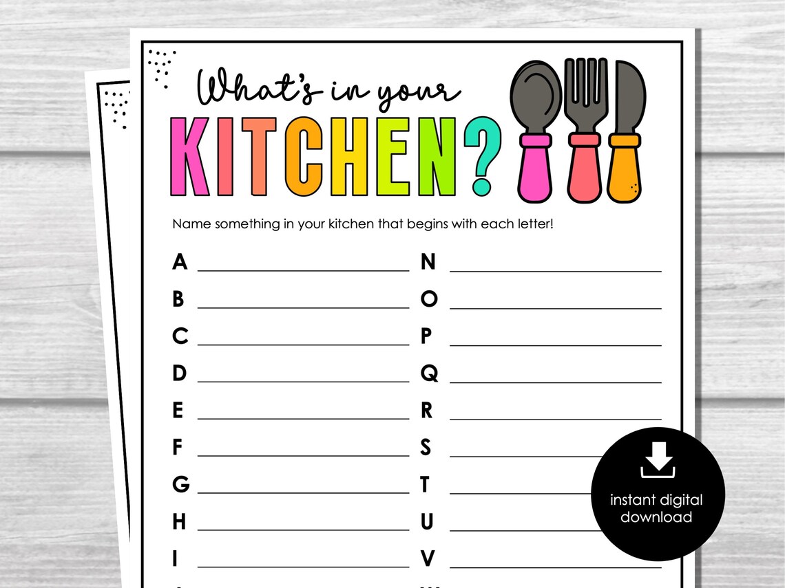 What's in Your Kitchen? Vocabulary Party Game for Kids, A-Z Word Race ...
