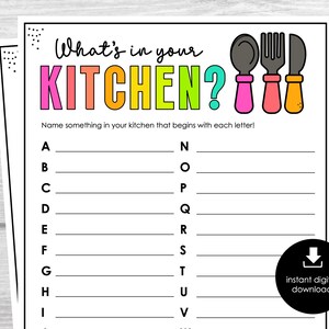What's in Your Kitchen? Vocabulary Party Game for Kids, A-Z Word Race ...