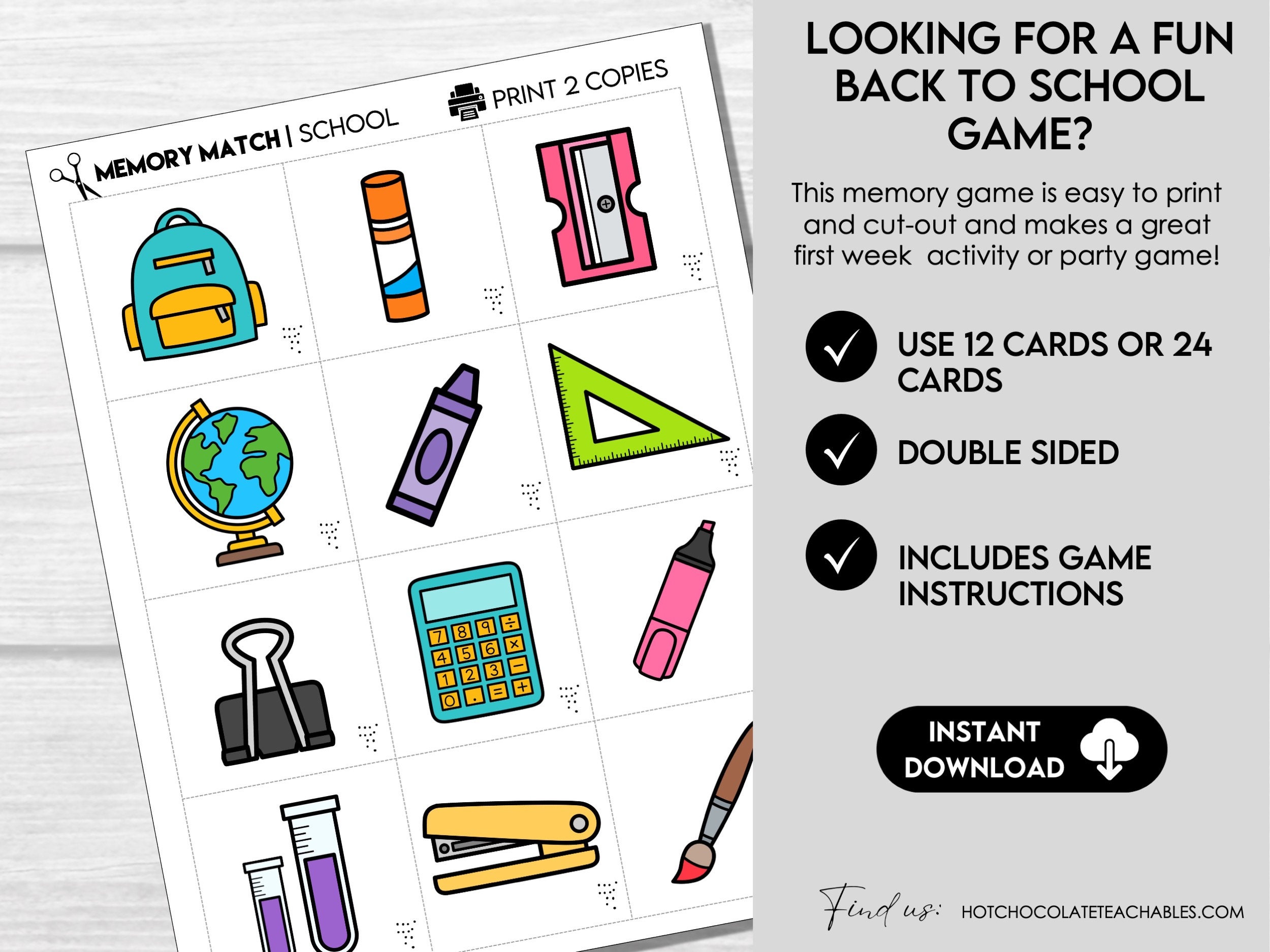 School Memory Matching Game Cards, Classroom Matching Game, School ...