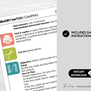 Camping Memory Match Printable - Fun Summer Camp Kid Games - Road Trip ...