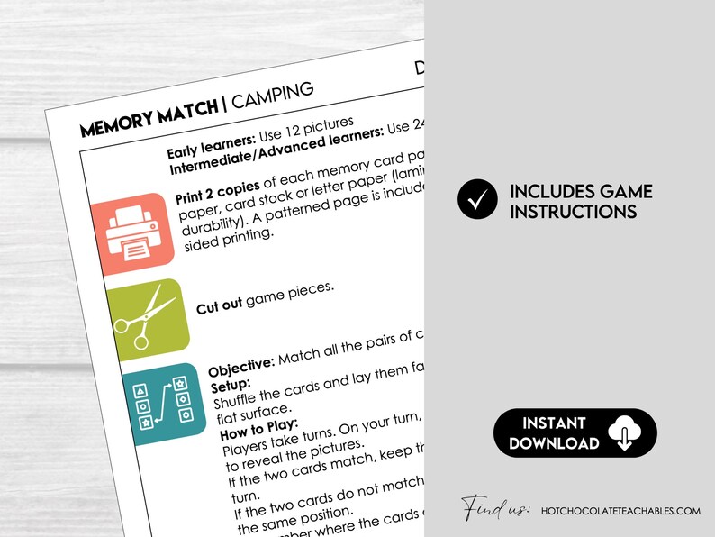 Camping Memory Match Printable - Fun Summer Camp Kid Games - Road Trip ...