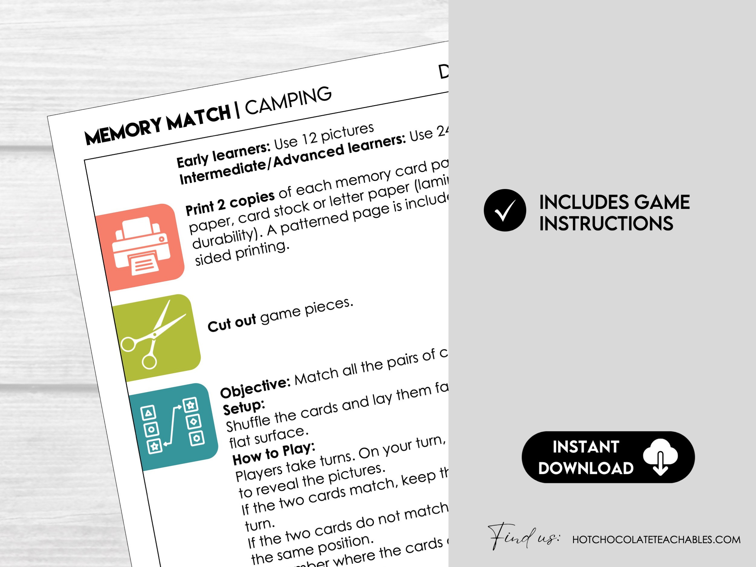 Camping Memory Match Printable - Fun Summer Camp Kid Games - Road Trip ...