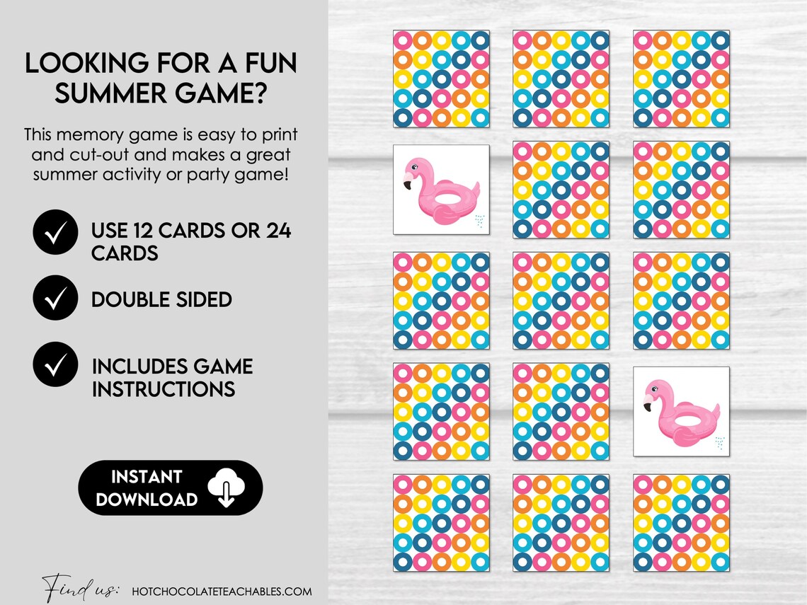 Summer Memory Match Game, Summer Matching Game, Beach Theme Kids Memory ...