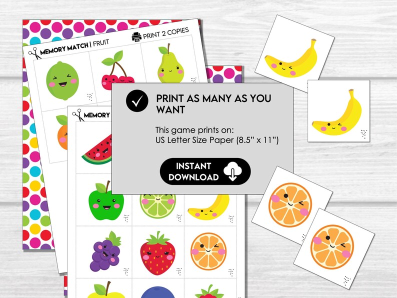 Fruit Memory Match Game, Matching Game, Fruit Theme Kids Memory Game ...